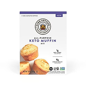 King Arthur Baking Keto Muffin Mix, All Purpose, 1g Net Carbs 0g Added Sugar Per Serving, Low Carb & Keto Friendly, 10 oz, White