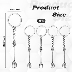 Molain 4PCS Mini Crown Spoon Keychain, Mini Spoon Teaspoon with Keyring Pendant Key Ring Teaspoon Keyring Crown Teaspoon Mini Spoon for Filling Vials with Salts, Sand, Glitter(Silver)