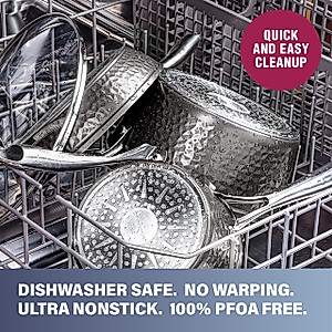 Granitestone Stainless Steel Pots and Pans Set Nonstick, 10 Pc Ceramic Kitchen Cookware Set, Induction Capable, Long Lasting Nonstick, Hammered Design, Cool Handles, Dishwasher Safe, 100% Toxin Free