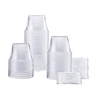 Comfy Package [100 Sets - 4 oz.] Plastic Disposable Portion Cups With Lids, Souffle Cups, Jello Cups