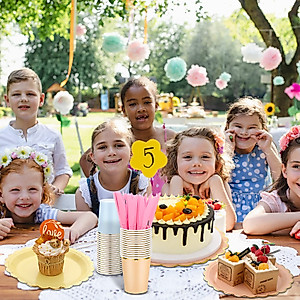 Yaomiao 168 Pcs Disposable Dinnerware Set Party Supplies, Scalloped Paper Plates Cups Napkin with Gold Foil Plastic Forks Knives Spoons Serve 24 Guests for Birthday Baby Shower (Multicolor,Round)