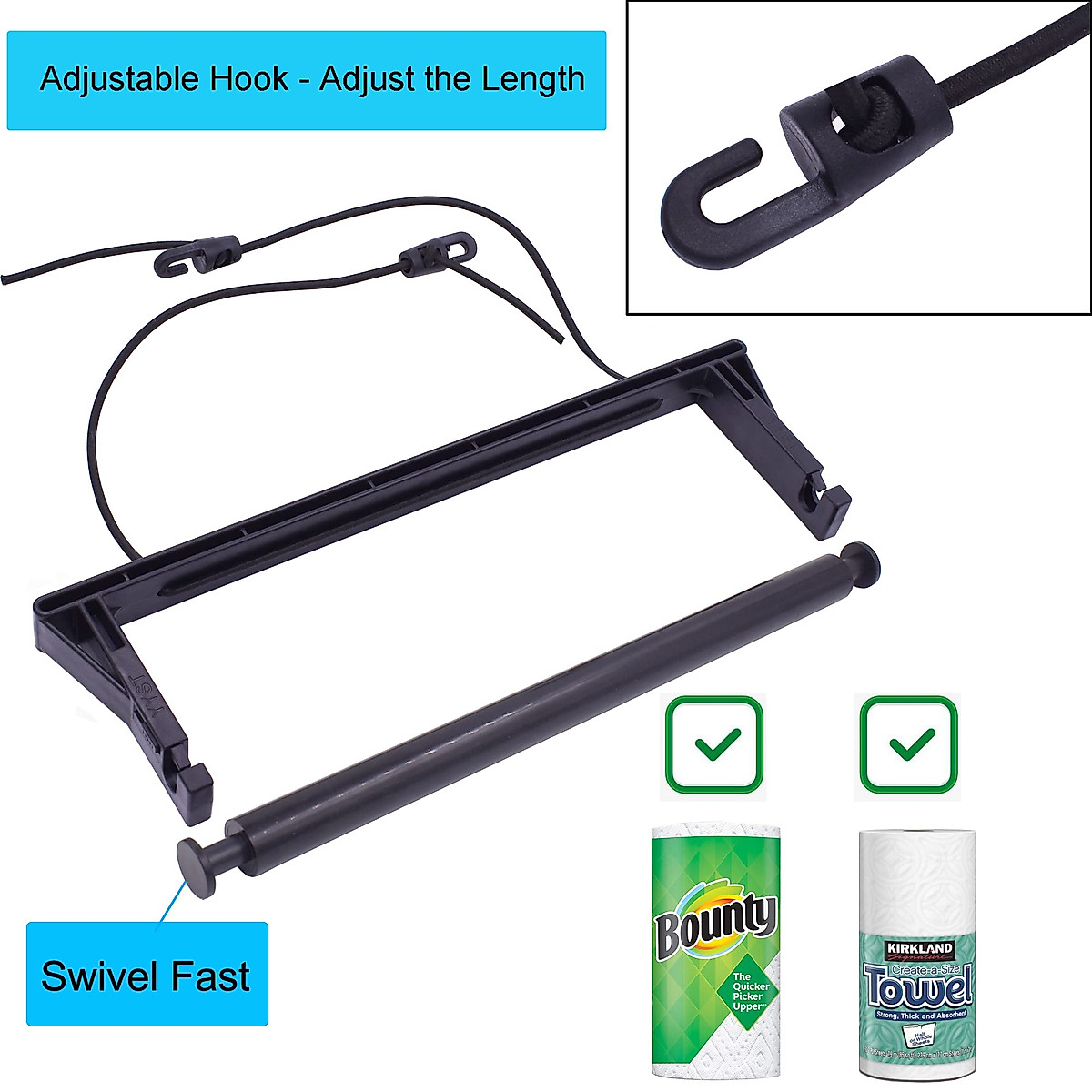 YYST Hanging Paper Towel Holder Portable Paper Towel Holder for RV, Camping,Tent, Grill, Garage, Car Backseat, Fence, Patio Umbrella, Beach Umbrella, etc with 2 Hooks (1)