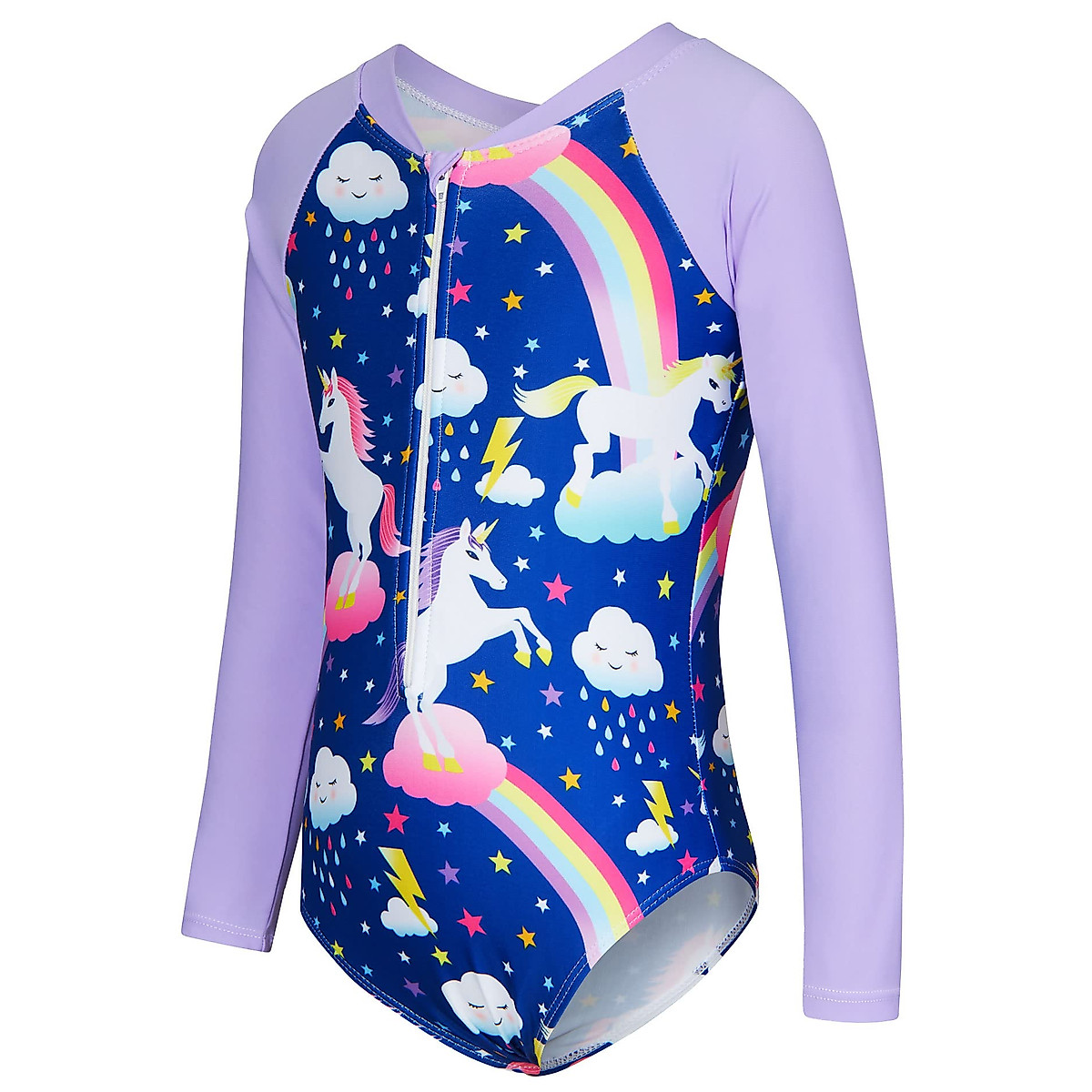 Baby Girls Long Sleeve Rashguard Swimsuit Size 5 Purple Unicorn One Piece Bathing Suit for Summer Swimwear 4-5T