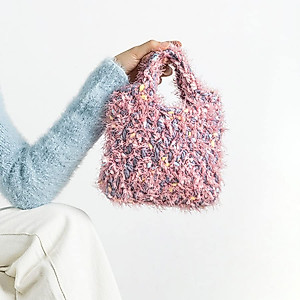 DSFEOIGY Knitting Small Phone Purse Handwoven Soft Winter Women Bags Mini Bucket Tote Colorful Simple Design Handbags (Color : D, Size : 1)