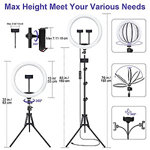 13" Selfie Ring Light with 63" Tripod Stand & 3 Phone Holder, LED Camera Ringlight with 48 RGB Colors Modes & Musical Rhythm Mode and 12 Brightness Dimmable for Makeup/Photography/Videos/Vlog/TikTok