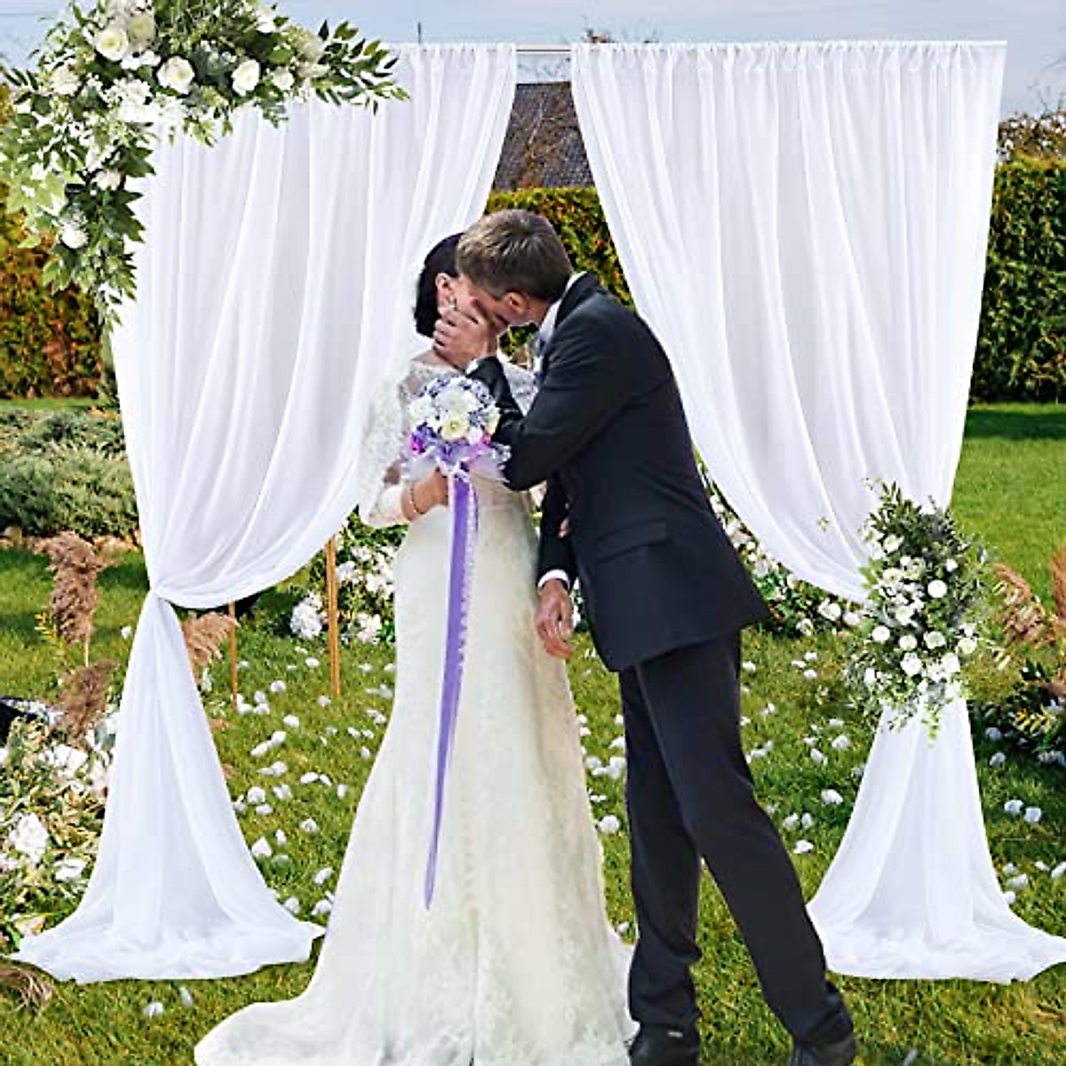 White Chiffon Sheer Backdrop Curtain for Wedding, Parties, White Arch Drapes for Backdrop Decoration,Wrinkle-Free 10ft x 10ft