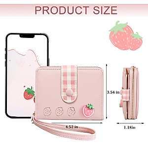 Sunwel Fashion Strawberry Wallet Card Holder Small Cute Wallet Zipper Coin Pocket Wallet for Women Girls (PINK)