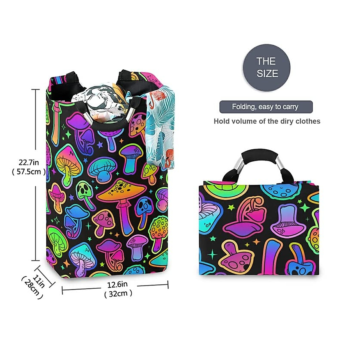 Sletend Large Laundry Basket Mushroom Colorful Large Laundry Basket with Handle Foldable Durable Clothes Hamper Laundry Bag Toy Bin
