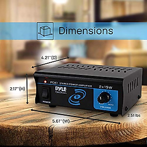 Pyle PCA1.5 2x15 Watt Stereo Power Amplifier - Compact Mini 2-Channel Portable Home Audio Speaker Receiver Box for Amplified Speakers Sound System with RCA Cable L/R Input for CD Player, Tuner, MP3