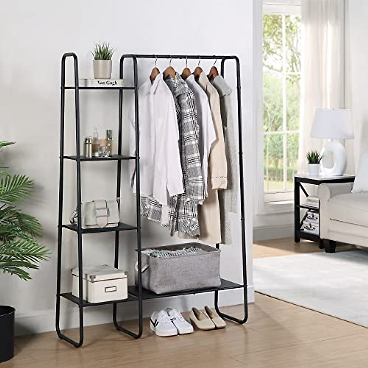 SunnyPoint Freestanding Clothes Garment and Accessories, Organizer Closet Rack (BLK)