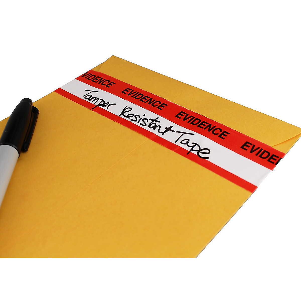 ChromaLabel 1.37 Inch Imprinted Evidence Tape Stickers, Tamper Evident Tape Crime Scene Decorations - 480 Inch Roll (13.33 Yards) with Dispenser Box, Red and White