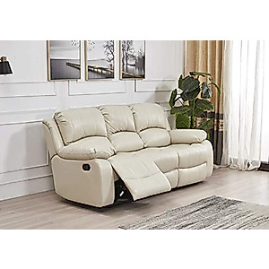 Betsy Furniture Bonded Leather Reclining Sofa in Multiple Colors, 8018 (Beige, Sofa)