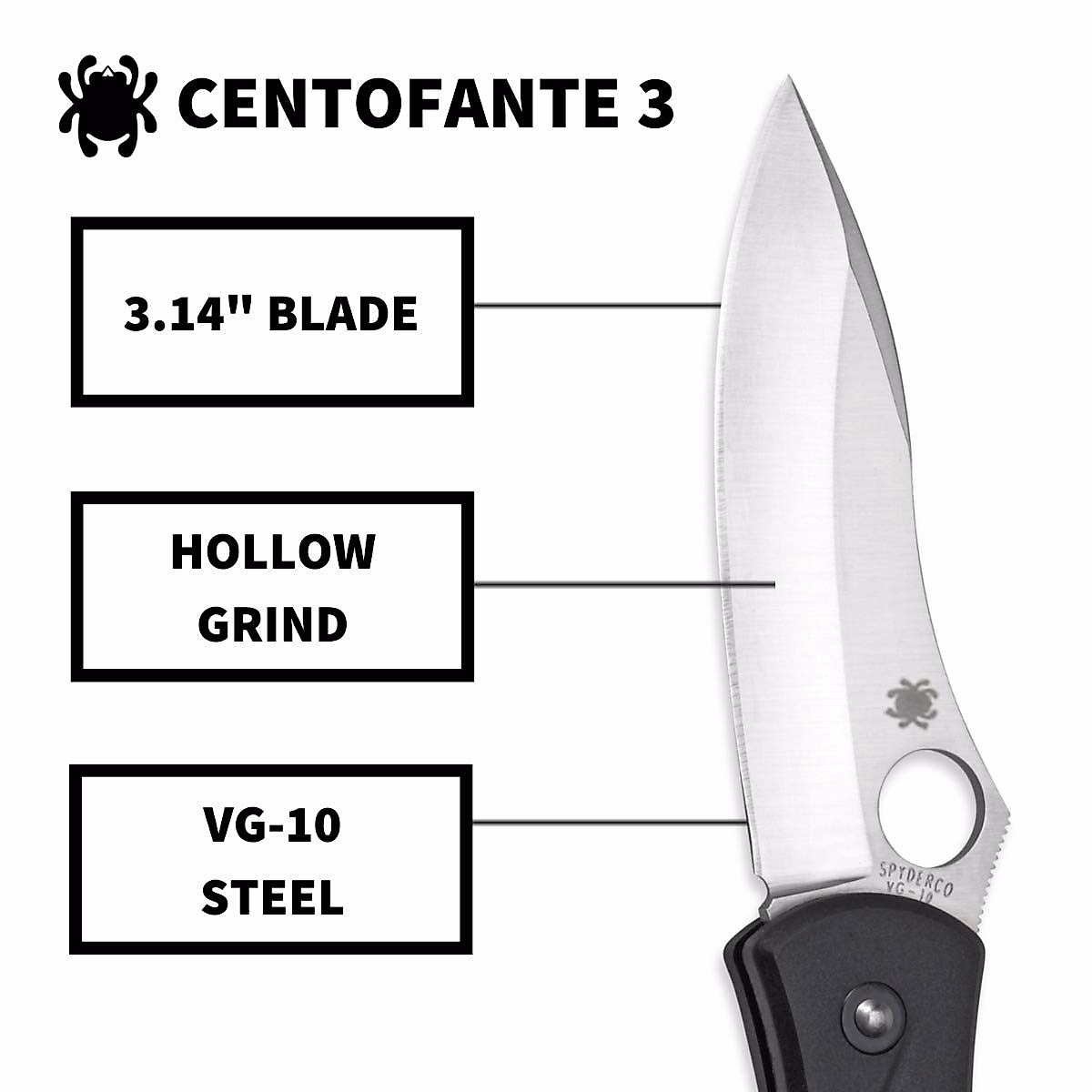 Spyderco CENTOFANTE 3 Prestige Folding Utility Pocket Knife with 3.14" VG-10 Stainless Steel Hollow Ground Blade and Lightweight FRN Handle - PlainEdge - C66PBK3