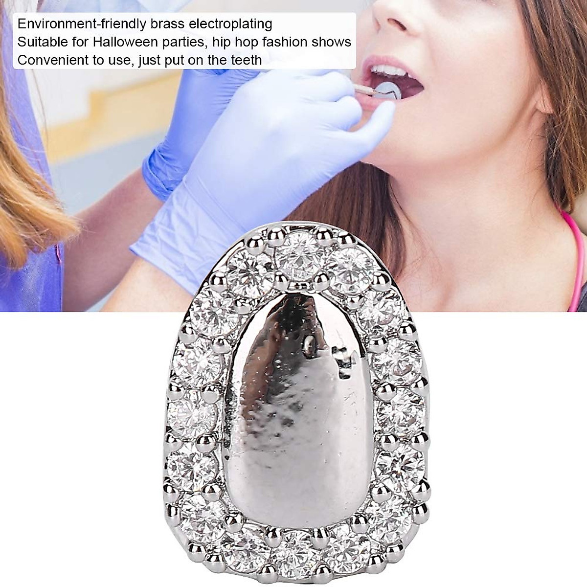 ZJchao Single Tooth Grillz, Hip Hop Teeth Decoration, Single Tooth Gorgeous Teeth Accessory Decoration for Halloween Party Hip Hop Show(Single silver door)