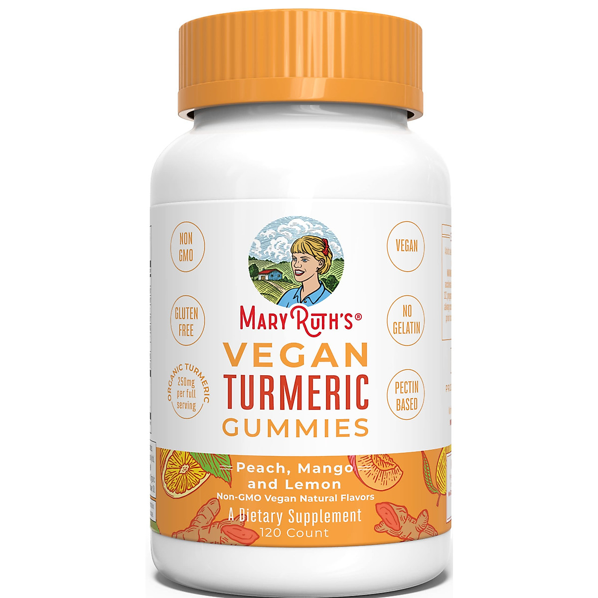 MaryRuth Organics Turmeric Gummies | Organic Turmeric Curcumin Extract | Chewable Turmeric Supplement | Vegan, Non-GMO, Gluten Free | Peach, Mango & Lemon Flavor | 250 mg per Serving | 120 Count