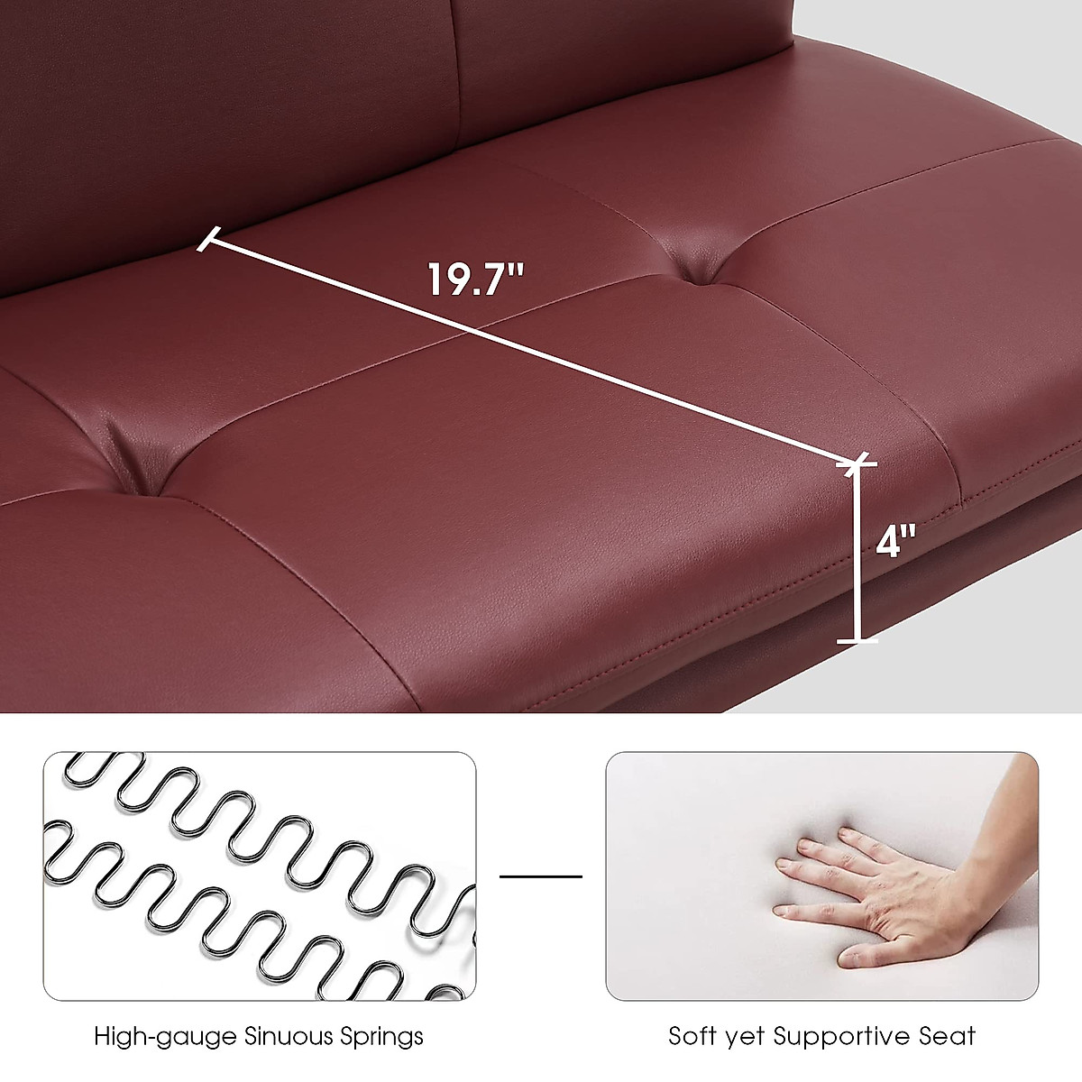 MCombo Modern Loveseat Chairs, Faux Leather Armless Settee Bench, 2-Seater Upholstered Sofa Couch for Living Room Office W706 (Loveseat, Grey)