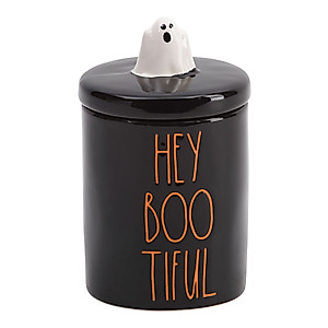Rae Dunn Ceramic Halloween Storage Jar (Hey Bootiful/Black)