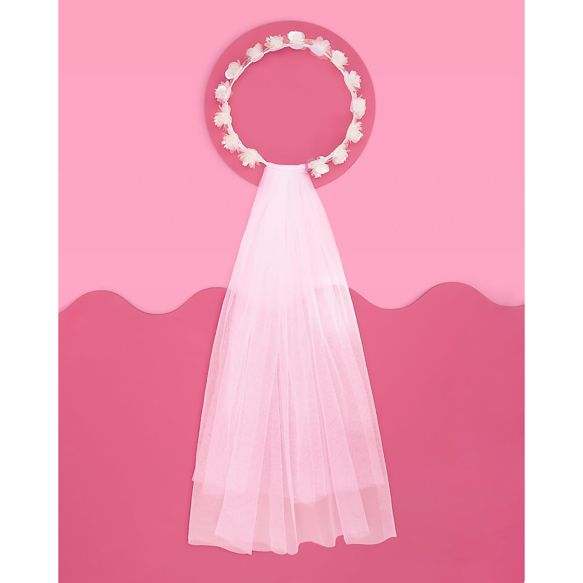 xo, Fetti Bachelorette Party Flower Hair Crown Veil - Iridescent | Boho Bach Party Accessory, Bride To Be Floral Headband Decorations, White Headpiece Bridal Shower Gift, Engagement