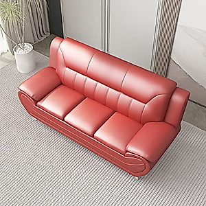 US Pride Furniture Michael Collection Modern Style Faux Leather Couch-Versatile 3 Seater Accent Piece for Living Room, Bedroom or Office-Comfortable Design and Elegant Look, 79" Sofa, Coral Red