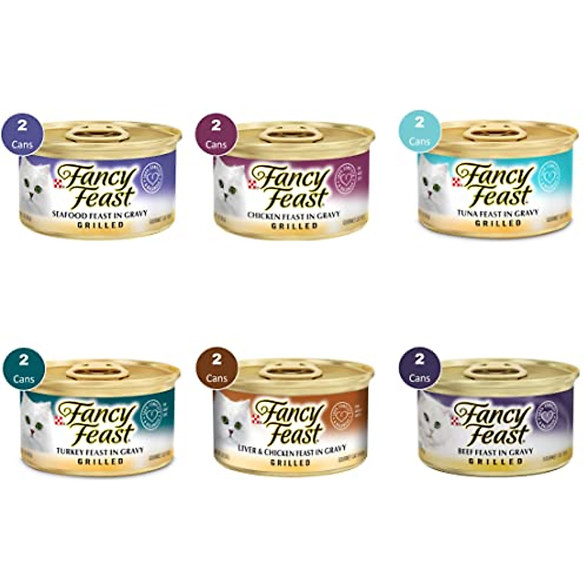 Fancy Feast Grilled Wet Canned Food cat Food Bundle, Variety Pack :02 Seafood,02 Chicken, 02 Tuna,02 Turkey,02 Liver&Chicken,02 Beef Grilled. Pack of 12 cans in Total. Plus Booklet.