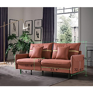 LCH 3 Durable Couch, Mid-Century Tufted Love Seat,Practical Comfortable, Suitable for Living Room, Bedroom, Office and Apartment,2 Pillows Included, Three-Seater Sofa,Orange