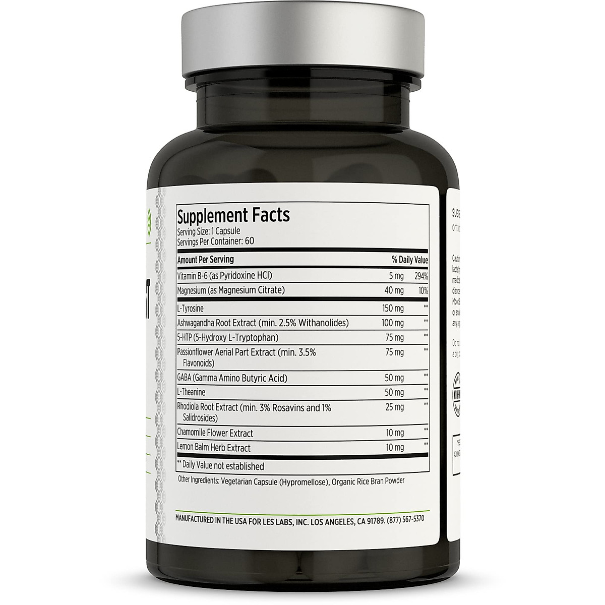 LES Labs Mood Boost – Stress Relief, Mood Support, Deep Relaxation & Better Sleep – 5-HTP, Ashwagandha, Rhodiola Rosea, Magnesium, L-Theanine & GABA – Non-GMO Supplement – 60 Capsules