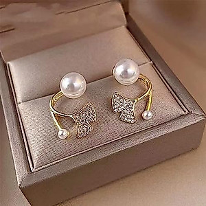 Aonklot Pearl Earring, Metal Pearl Stud, Crystal Drop for Women, Wedding Party Prom Jewelry Gifts