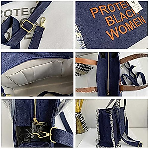 Women Tassel denim Protect Black Women Purse and Handbag Ladies cowboy Top Handle Crossbody Satchel Shoulder Tote bag (blue)