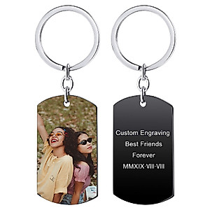 MeMeDIY Personalized Dog Tag Keychain Custom Engraving Names/Date/Text/Color Photo Stainless Steel Keychain for Men Women Couple (Black Color)