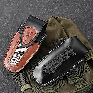Pocket Knife Sheath, Folding Knife Cover Carved Leather Utility Knife Holster with Belt Clip for Camping Hunting Jungle
