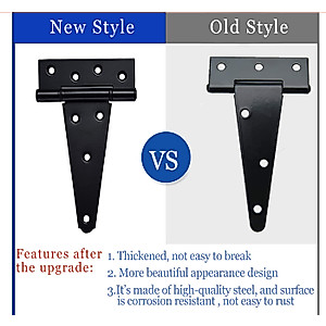 6 Inch T-Strap Heavy Duty Shed Door Hinges，4 PCS Black Wrought Hardware Rustproof Gate Hinge for Wooden Fence,Barn Door Gates,Yard Door
