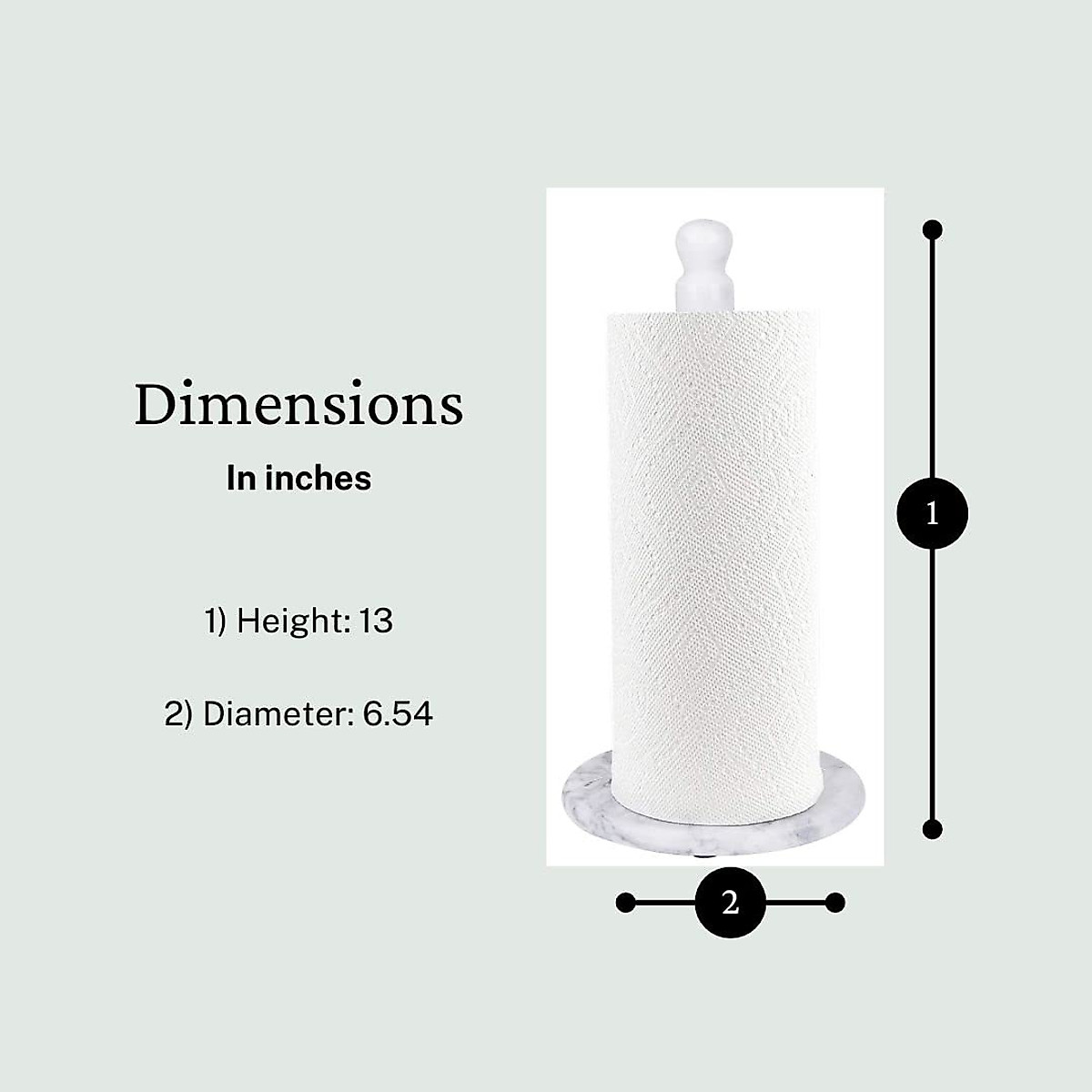 Asters Charming Marble Paper Towel Holder, Standing Holder with Heavy Weighted White Marble Base, for Kitchen Countertop, Bathrooms and Cabinet