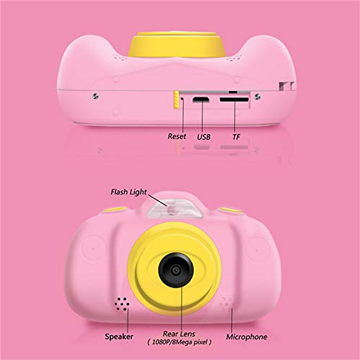 Cartoon Child Camera Child HD Digital Camera Portable Education Camera Child Full Color Camera 8.0MP (Excluding Memory Card),Pink