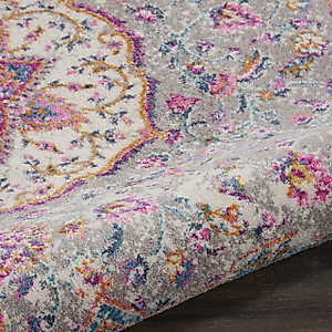 Nourison Passion Grey/Multi 4' x Round Area -Rug, Farmhouse, Transitional, Bed Room, Living Room, Dining Room, Kitchen, Easy -Cleaning, Non Shedding, (4' Round)