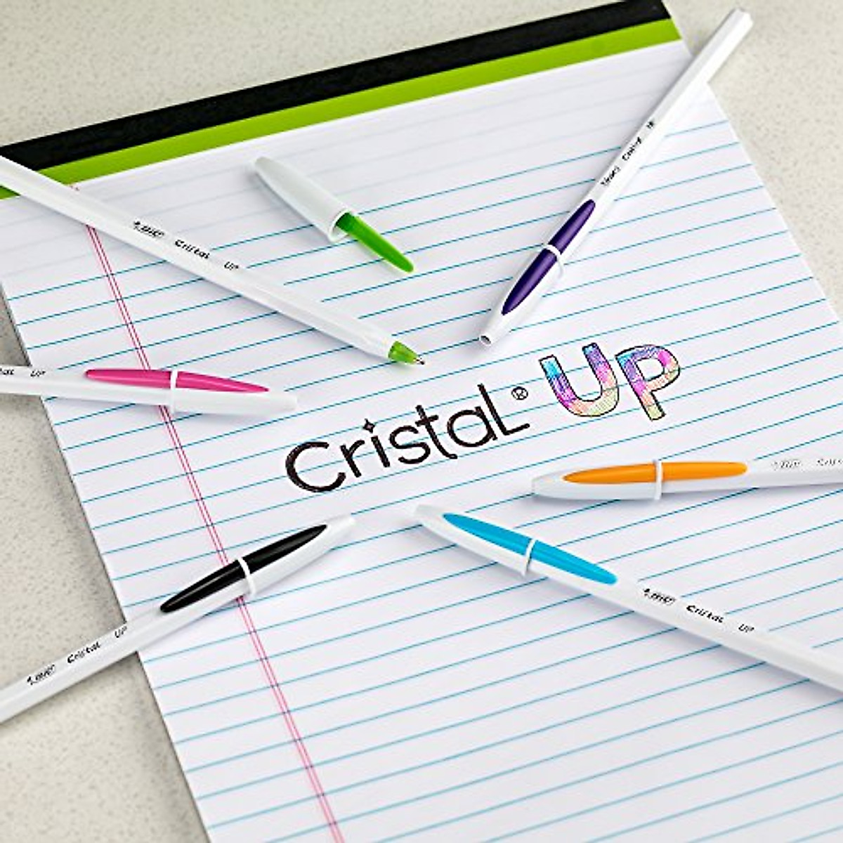 BIC Cristal Up Ballpoint Pen, Medium Point (1.2mm) Distributes Ink Evenly, Assorted Colors, 6-Count