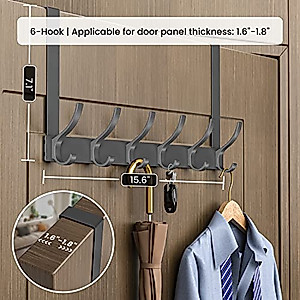 IFYON Over The Door Hooks for Hanging Clothes, Over Door Towel Racks for Bathroom, Coat Hooks for Bedroom (6-Hook, Gunmetal Gray)