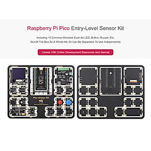 waveshare Sensor Kit for Raspberry Pi Pico W, Including Pico Expansion Board, and LED, Button, Buzzer, etc. 15 Common Modules, All-in-one Design, with Raspberry Pi Pico W