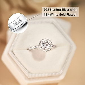 GMOND Round Halo Engagement Rings for Women Wedding Rings for Women Promise Rings for Her Cubic Zirconia Ring 925 Sterling Silver Rings Fake Engagement Wedding Ring with 18K White Gold Plated Size 7