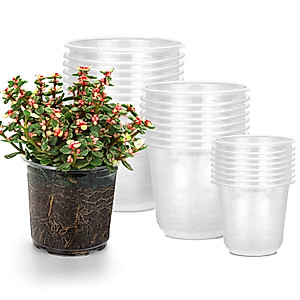 RAOOKIF 24 Pack 6/5/3.5 Inch Clear Nursery Pots with Drainage Holes, Transparent Nursery Pots Variety Pack, Flexible Plastic Nursery Pots for Plants, Garden Flower Pot