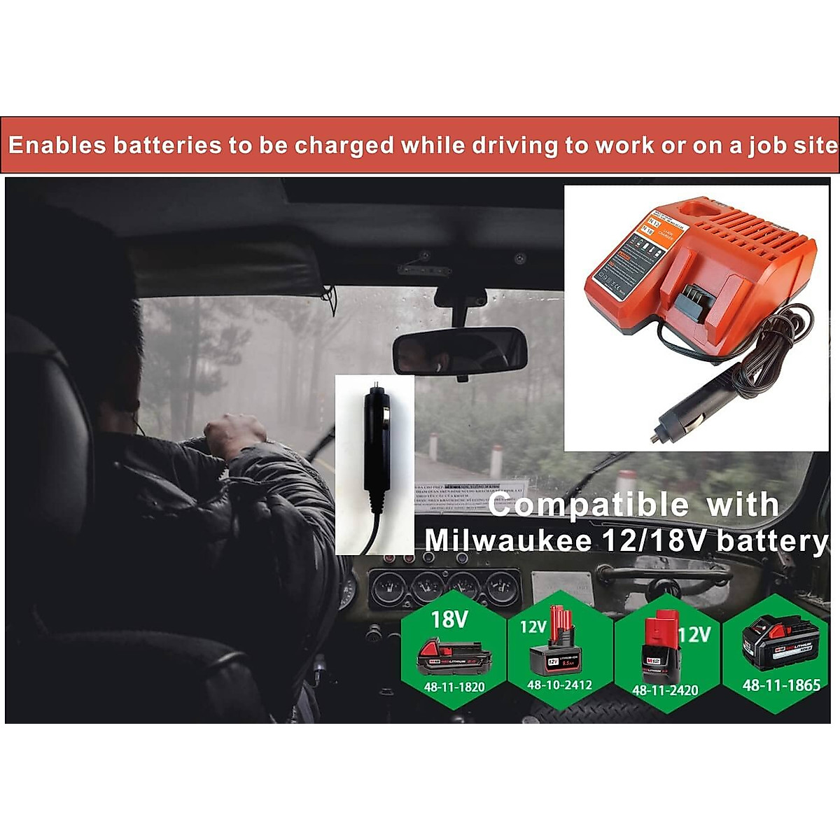 Replacement for Milwaukee Electric Tools Corp 48-59-1810 Vehicle or M12 M18 Car Charger,for Milwaukee 12V&18V XC Lithium Ion Battery 48-11-1850 48-11-1840 48-11-1815 48-11-1828