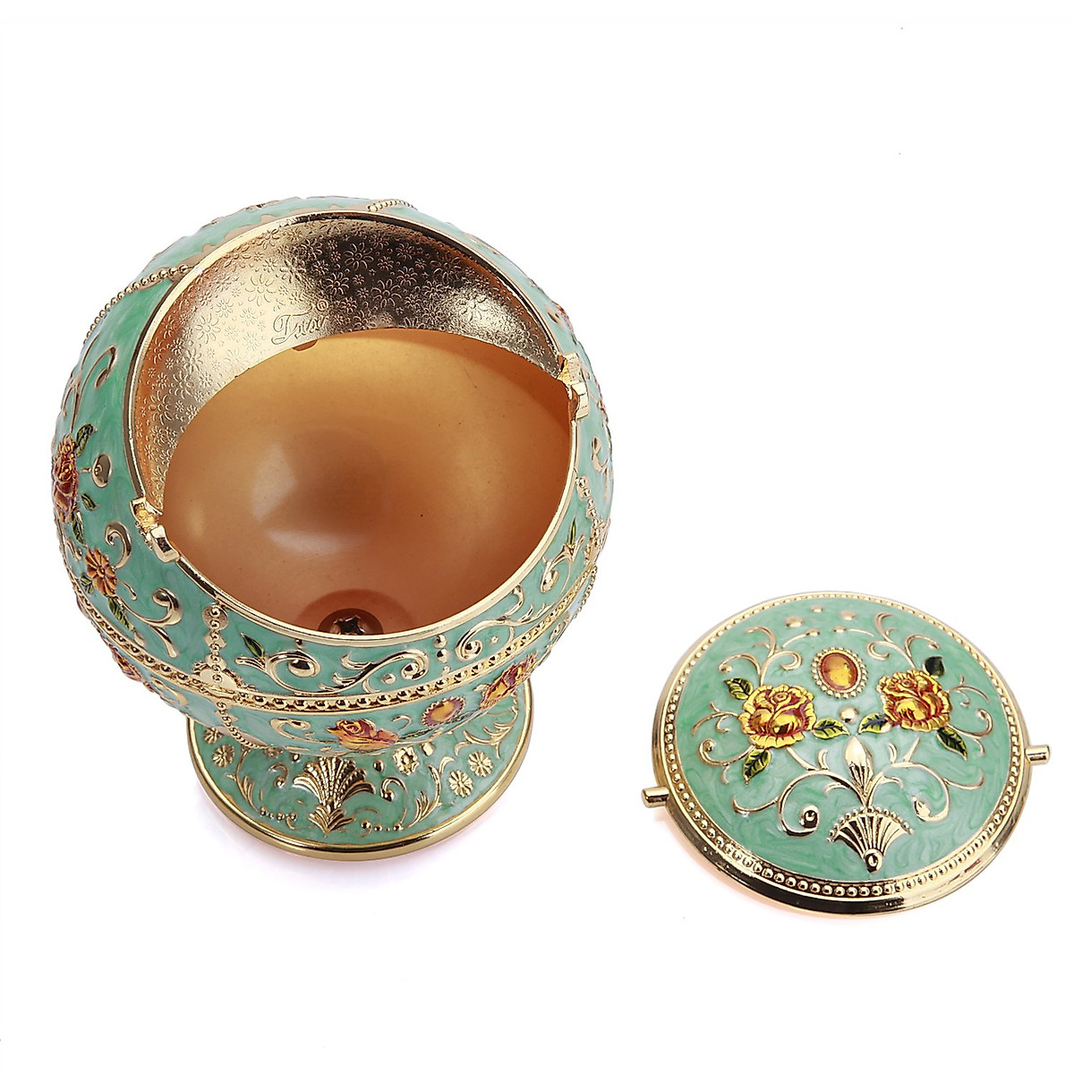 K COOL Windproof Ashtray with Lid Metal Portable Cigarettes Ashtray for Outdoors Indoors Hand Stamped Pattern Smoking Ashtray Fancy Gift for Men Women(Jade Green) ¡­