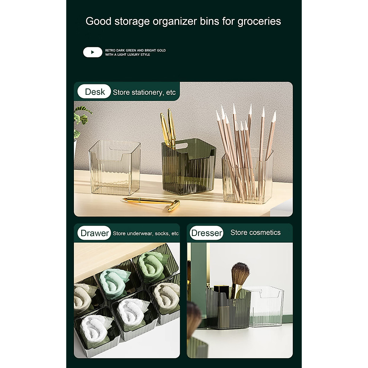 Set of 2 Storage Organizer Bins Wall Mounted Floating Shelves Fridge Organizer Stackable Clear Plastic Storage Bins for Wall, Refrigerator, Kitchen, Bathroom, Countertops, Pantry, BPA Free (Clear)