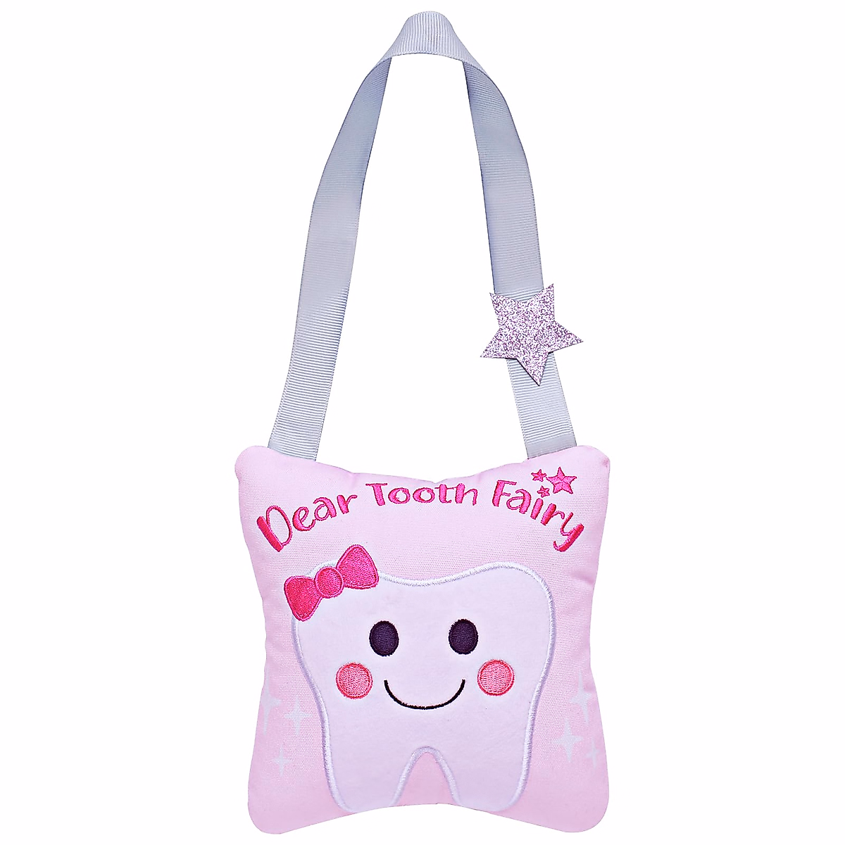 Tooth Fairy Pillow with Pocket for for Girls and Boys Kids，Tooth Keepsake Pouch Tooth Fairy Bag on Back Toothfairy Gift，5.9 x 5.9 inches (Pink)