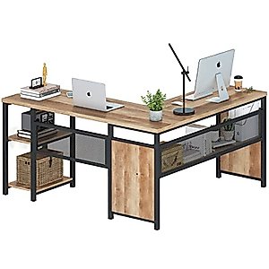 FATORRI Industrial L Shaped Computer Desk, Heavy Duty Bookshelf and Console Table for Home Office (Rustic Oak)