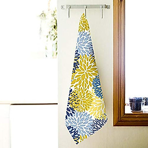 MSGUIDE Blue Yellow Navy Chrysanthemum Flowers Hand Towels for Bathroom Clearance Decor Face Towels Microfiber Towels Soft Fingertip Towel for Gym Yoga Spa Pool Sport Hotel
