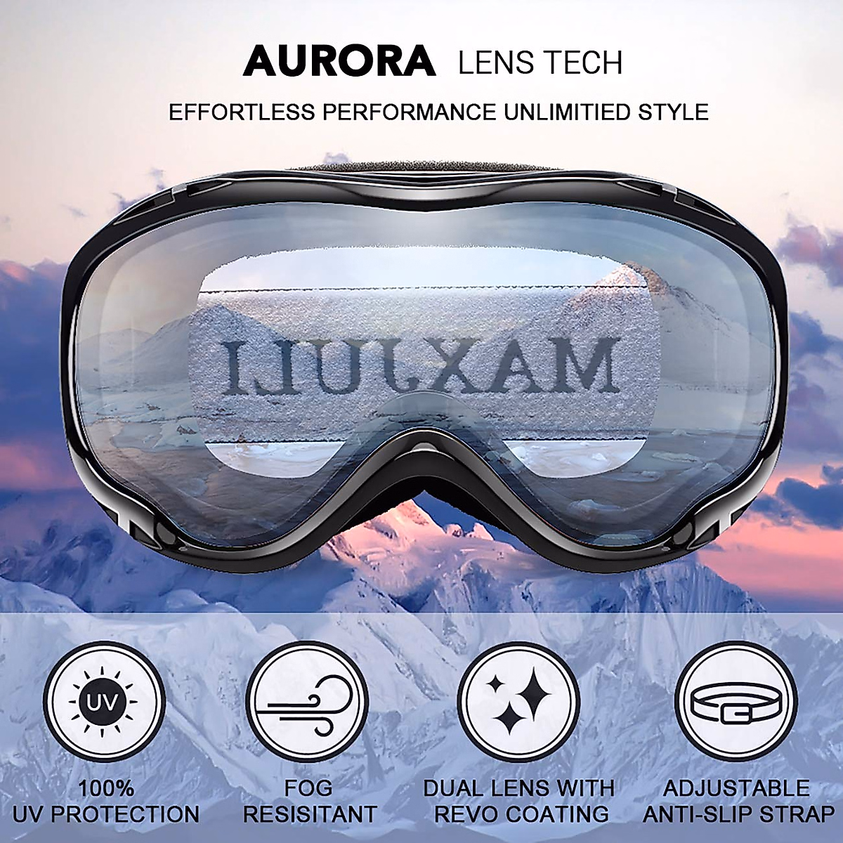 JULI Ski Goggle/Snow Snowboard Goggles for Men, Women & Youth - 100% UV Protection Anti-Fog Dual Lens(Black Frame/82% VLT Clear Len)