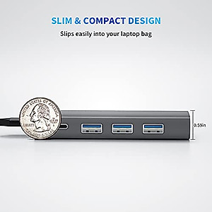 USB 3.2/3.1 Gen 2 Hub, 4-Port Powered USB Gen 2 Hub (USB-C to USB-A x3 & USB-C), Aluminum 10Gbps SuperSpeed USB-C Data Hub for Mac/Laptop/PC, Compact USB Splitter