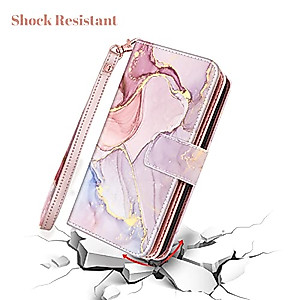 Fingic for Galaxy S10e Case, Samsung S10e Case Wallet, Rose Gold Marble 9 Card Holder PU Leather Detachable Wrist Strap Wallet Case for Women Cover for Samsung Galaxy S10E, Rose Gold