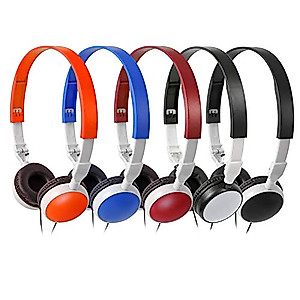 Keewonda Bulk Headphones for Classroom, Wholesale 5 Pack School Headphones KW-X05 Multi Colored Foldable Computers Headphones for Kids Students Children Teen Adults