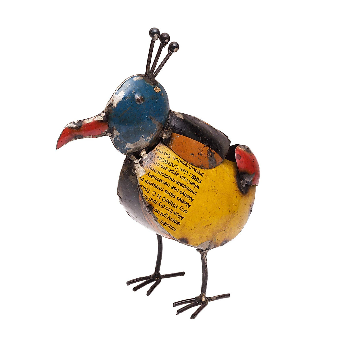 DeKulture Bird with Crest Figurine: Handmade Recycled Iron, Bird Statues for Living Room, Wildlife Decor (9x4x10.5 Inches)